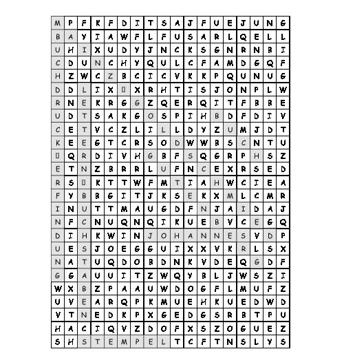 Arbeitsblatt "Johannes Gutenberg" - SUCHSEL mit 10 versteckten Wörtern