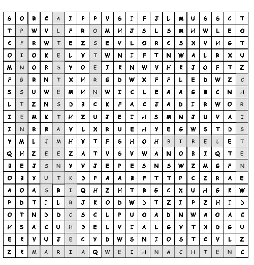 Arbeitsblatt "Christentum" - SUCHSEL mit 9 versteckten Wörtern