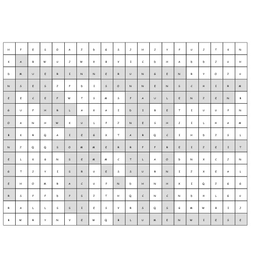 Arbeitsblatt "Ferien" - SUCHSEL mit 15 versteckten Wörtern