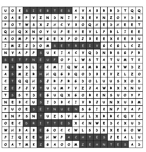 Arbeitsblatt "10 Gebote" - SUCHSEL mit 10 versteckten Wörtern