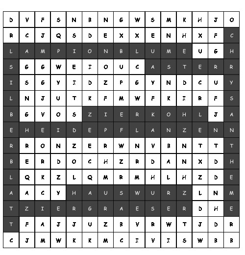 Arbeitsblatt "HERBSTPFLANZEN" - SUCHSEL mit 8 versteckten Wörtern