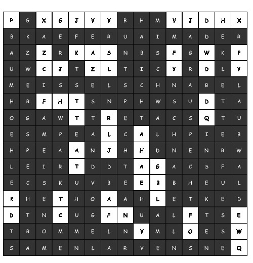 Arbeitsblatt "Spechte" - SUCHSEL mit 23 versteckten Wörtern