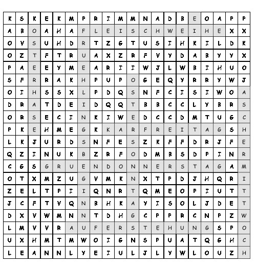 Arbeitsblatt "Ostern" - SUCHSEL mit 9 versteckten Wörtern