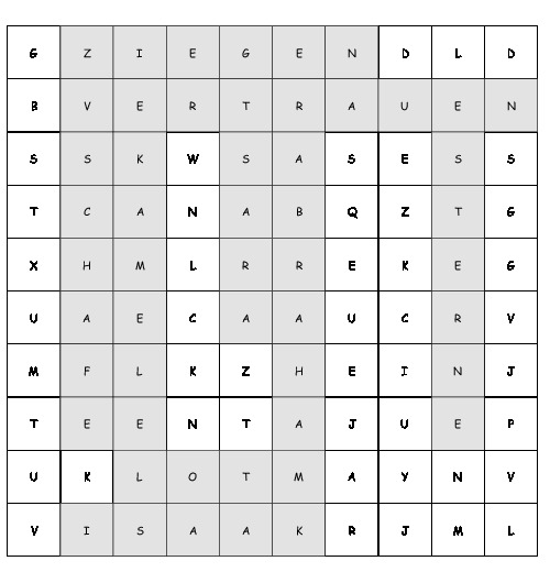 Arbeitsblatt "Abraham und Sara" - SUCHSEL mit 9 versteckten Wörtern